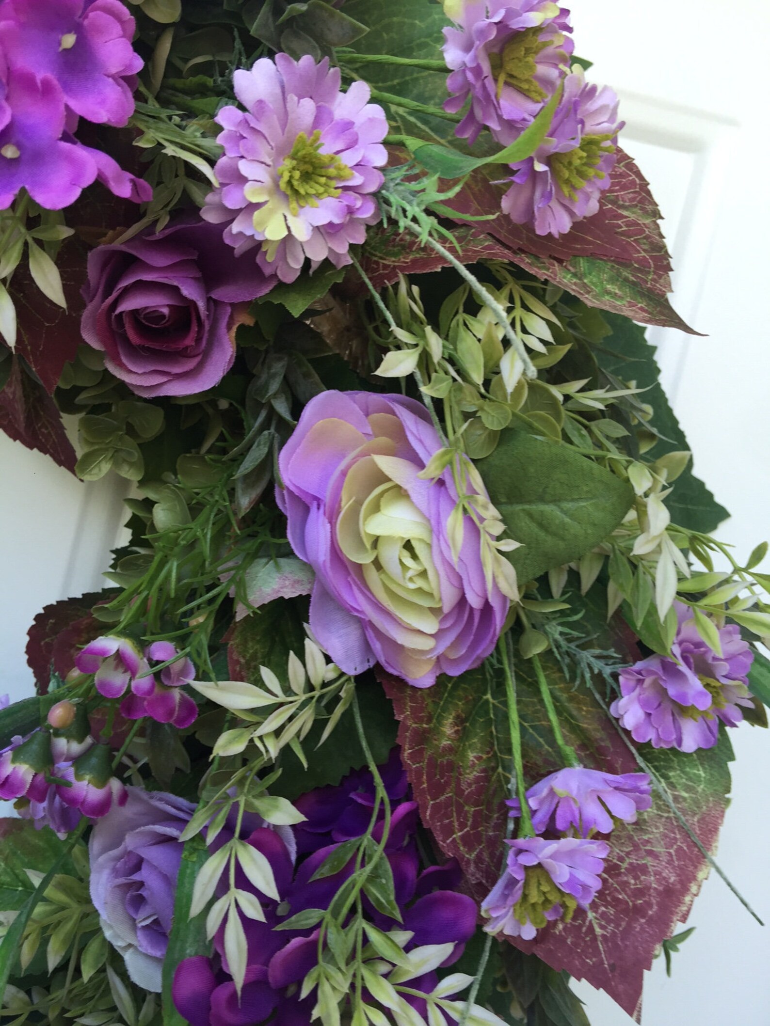 Lavender Roses & Ranunculus With Lush Greens Wreath | Etsy