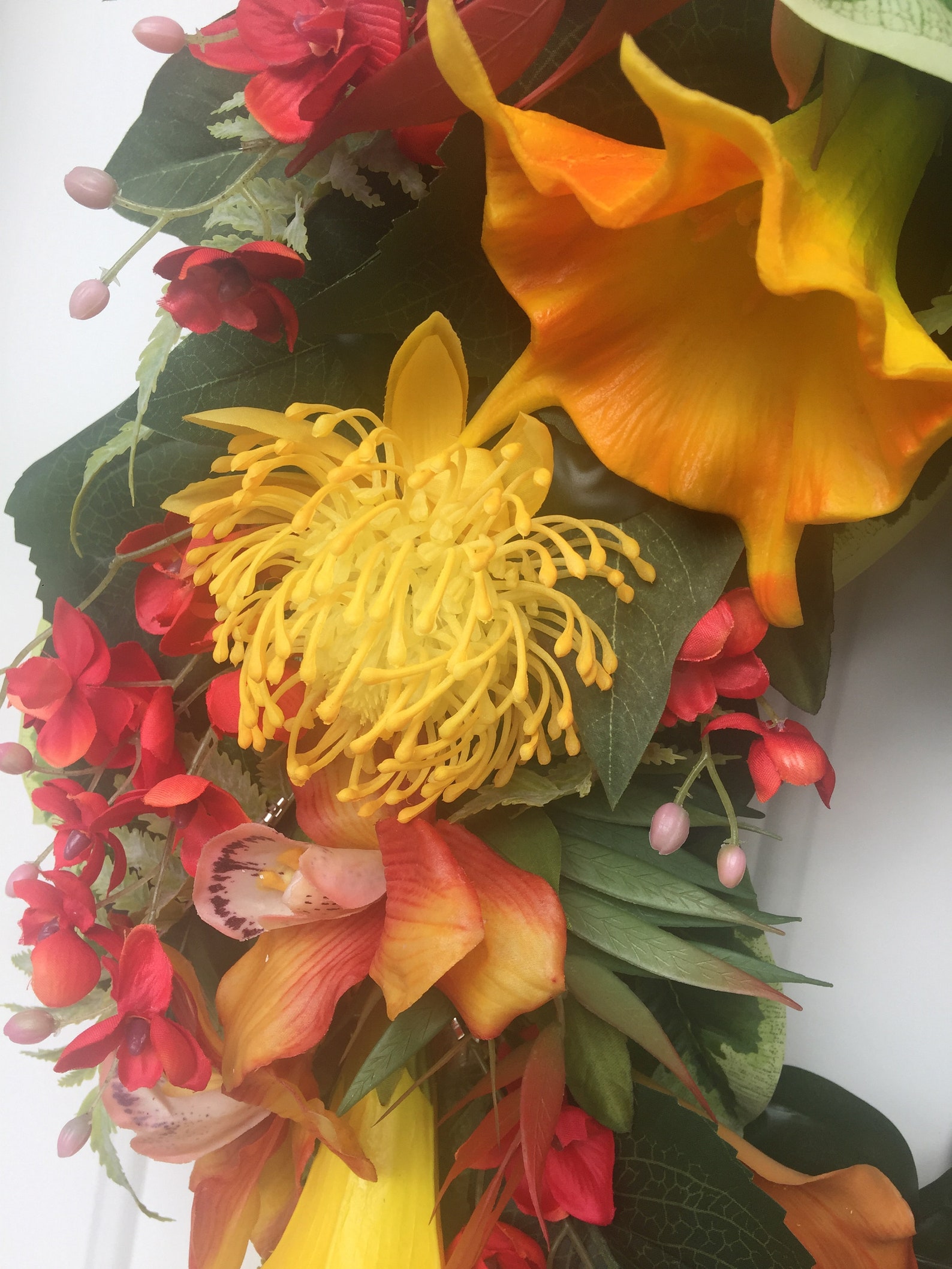 Red Orange and Yellow Orchids & Torch Ginger Tropical Wreath - Etsy