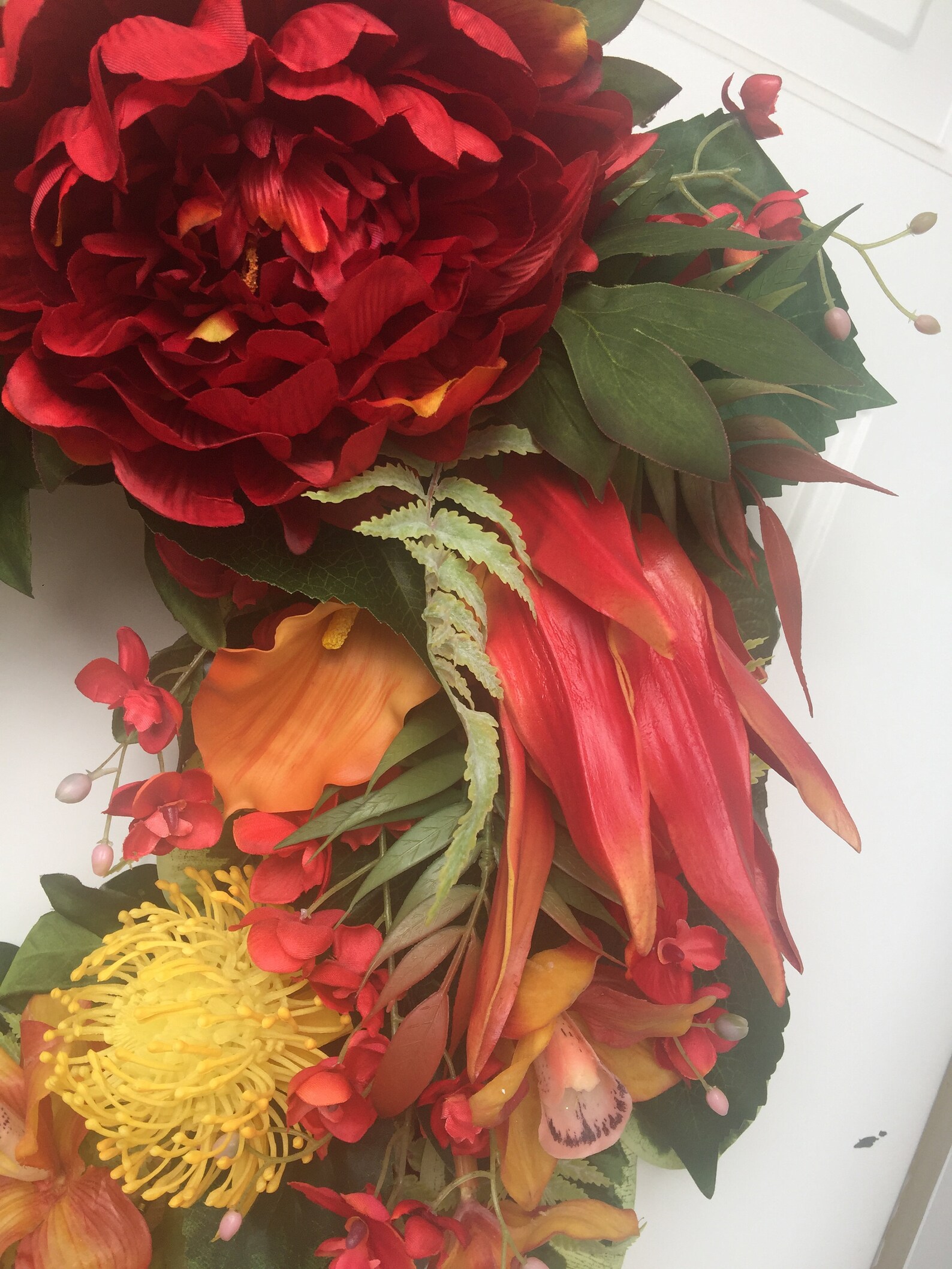 Red Orange and Yellow Orchids & Torch Ginger Tropical Wreath | Etsy