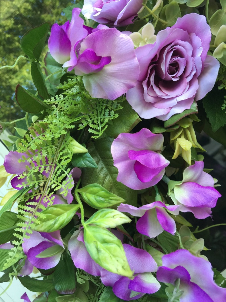 Lavender Sweet Peas & Roses with Lush Greens Wreath | Etsy