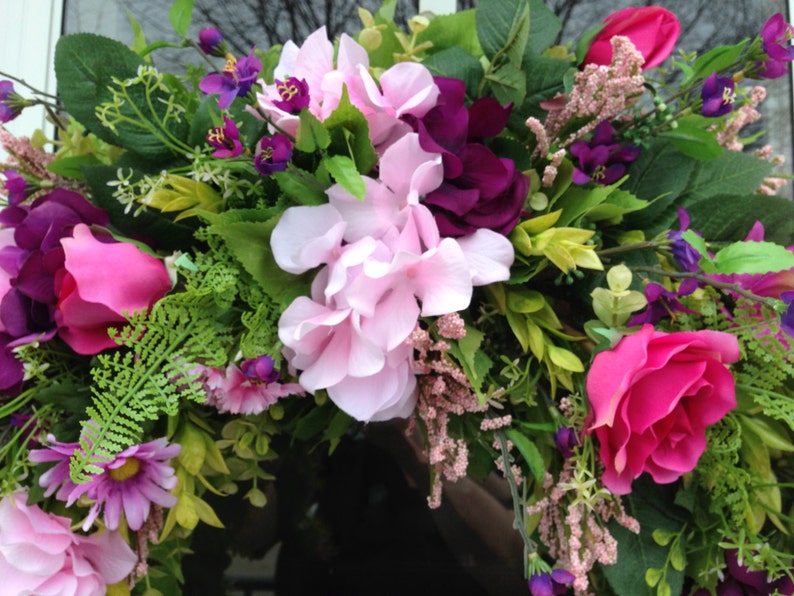 Pink Roses and Purple Hydrangea Wreath - Etsy