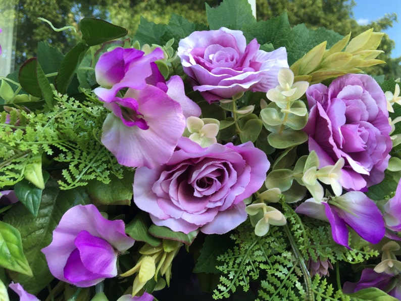 Lavender Sweet Peas & Roses with Lush Greens Wreath | Etsy