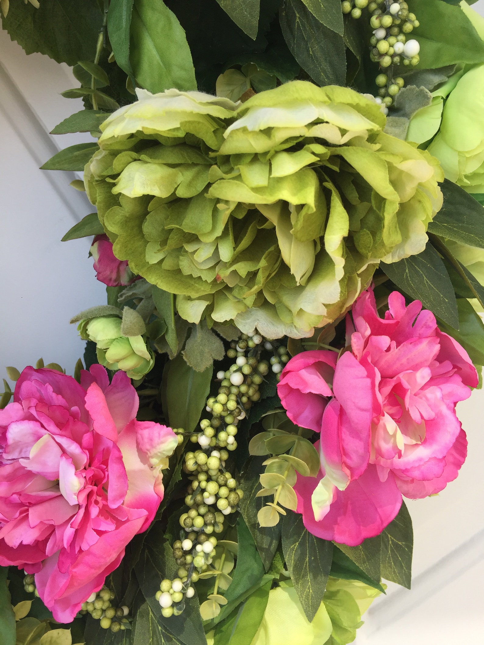 Green & Pink Peonies With Green Roses and Lush Greens Wreath - Etsy
