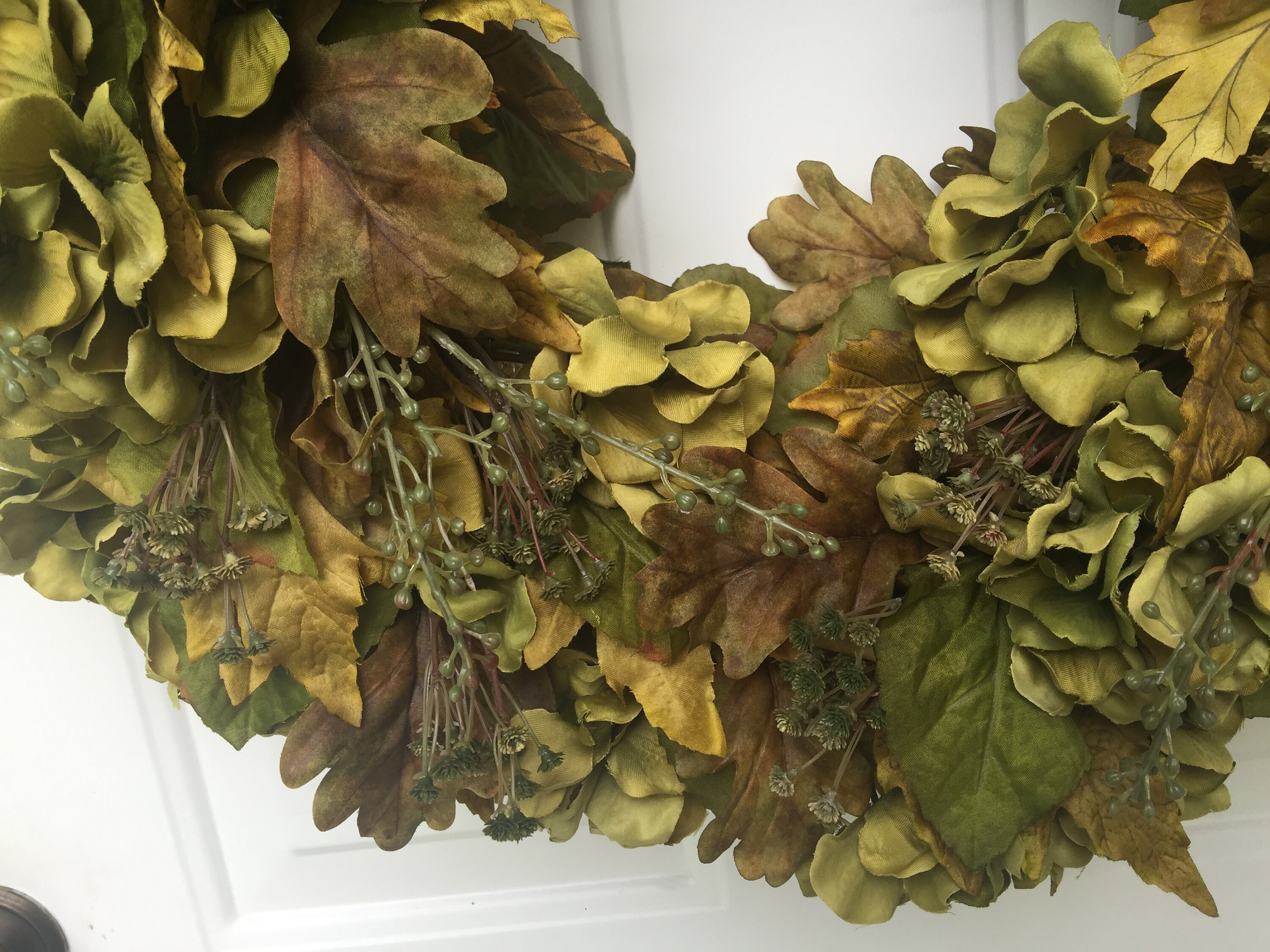 Sale Olive & Moss Green Hydrangea and Fall Leaves Wreath - Etsy