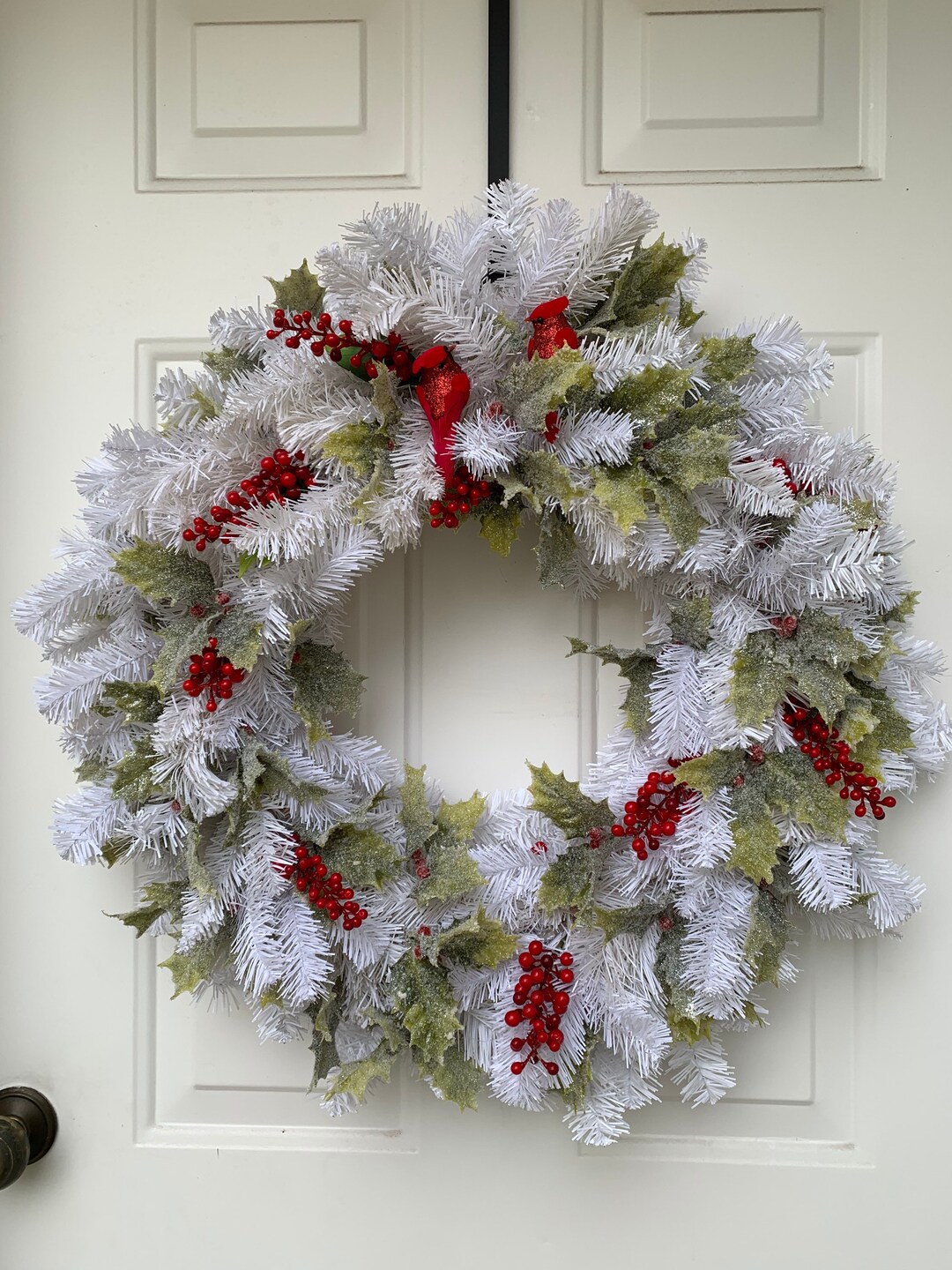 Red Cardinals & Frosted Holly With White Pine and Leaves - Etsy