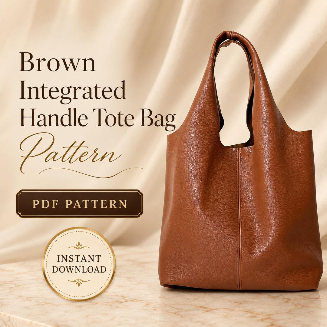 Leather Tote Bag Pattern PDF, Brown Integrated Handle Bag Template, DIY ...