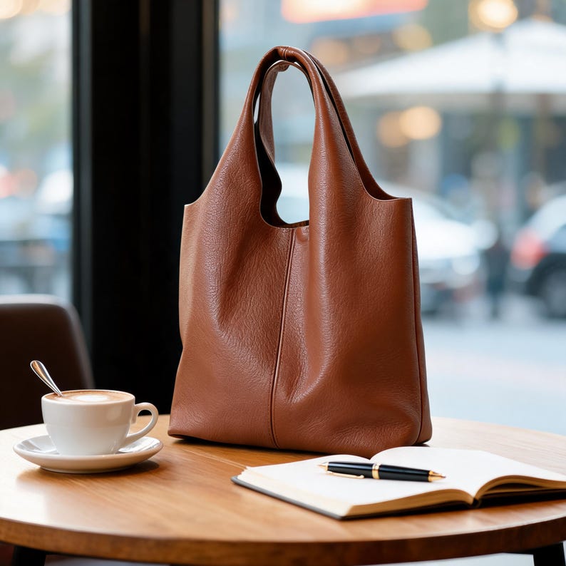 Leather Tote Bag Pattern PDF, Brown Integrated Handle Bag Template, DIY ...