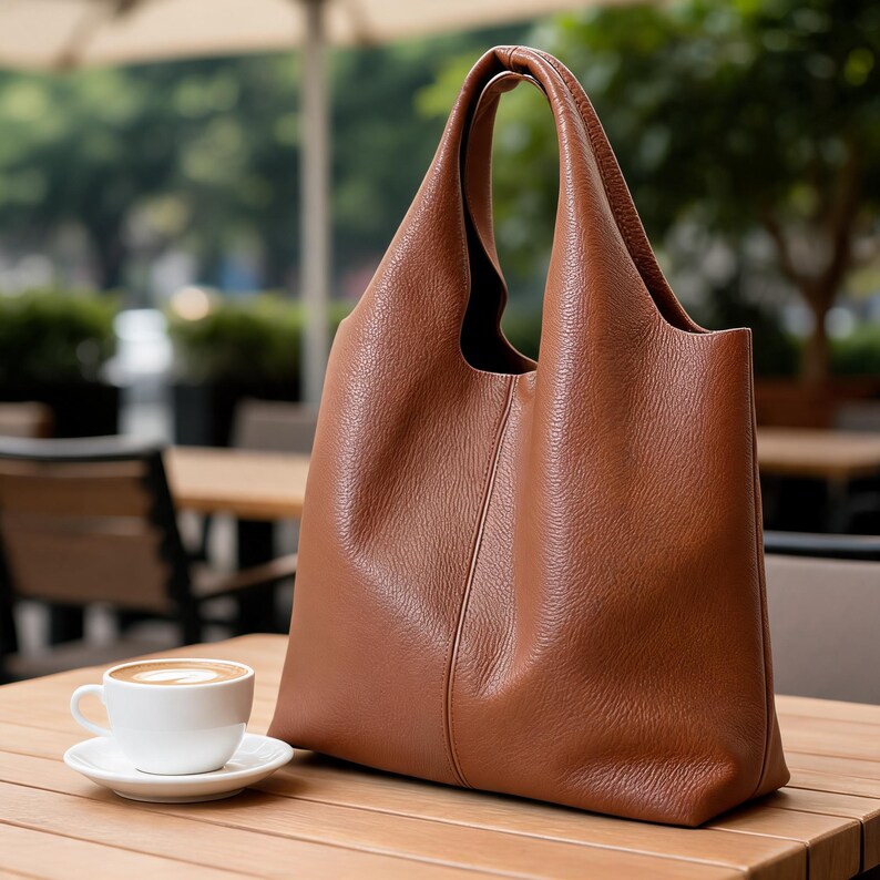 Leather Tote Bag Pattern PDF, Brown Integrated Handle Bag Template, DIY ...