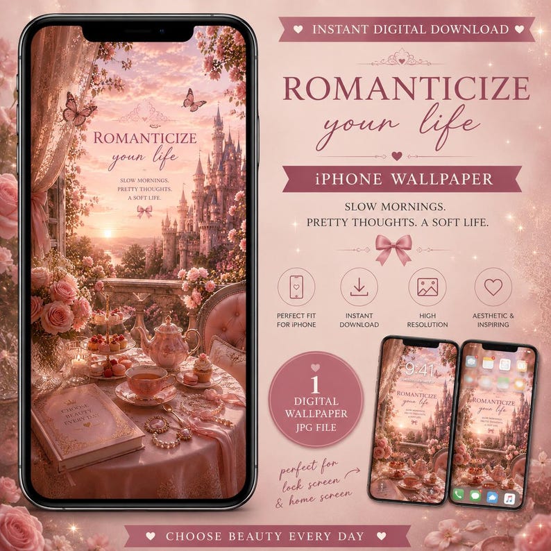 6 Pink Coquette iPhone Wallpapers: Romantic Soft Life Bundle (digital ...