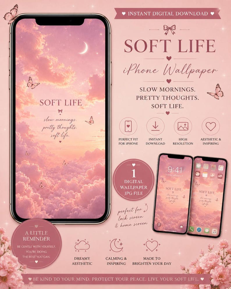 6 Pink Coquette iPhone Wallpapers: Romantic Soft Life Bundle (digital ...