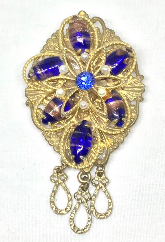 Destash Vintage Miriam Sheppard Pin Gold-tone With Blue Beads - Etsy
