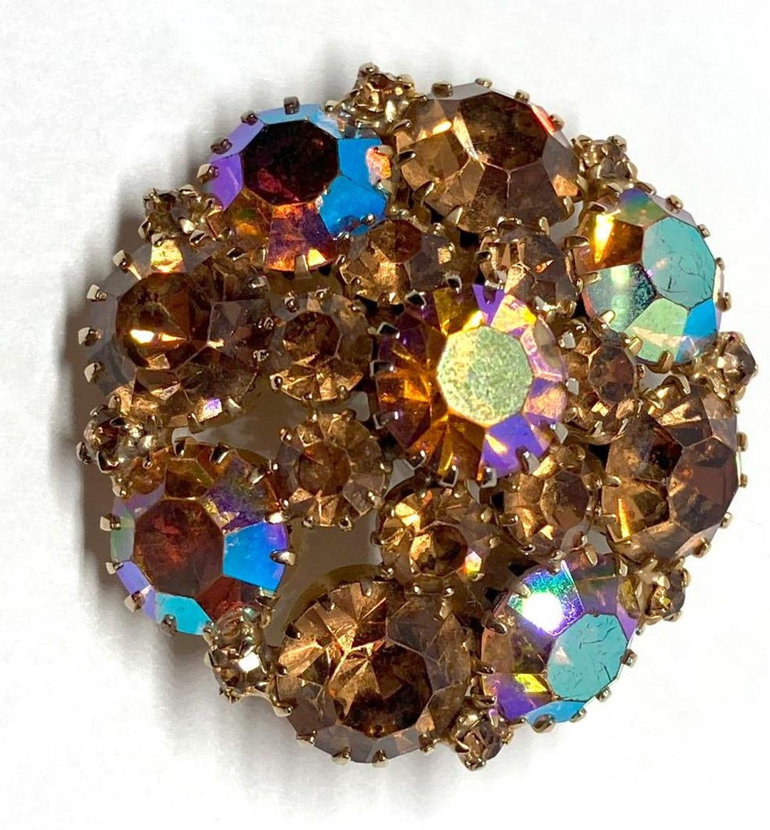 Destash Vintage Weiss Flower Pin, Light Amber Rhinestone - Etsy