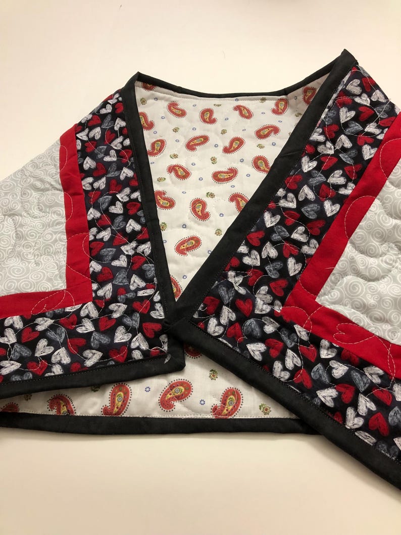Valentine's Day Quilted Table Runner, Grey and Red 17" by 43 ...