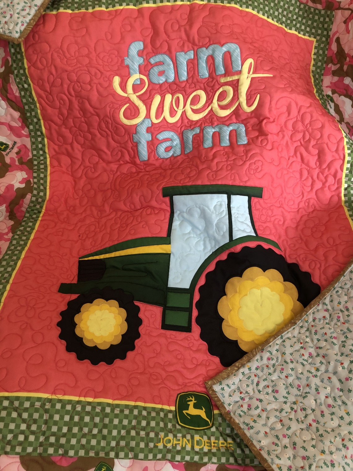 Farm Girl Quilt Baby or Toddler Tractor Quilt Pink Camo | Etsy