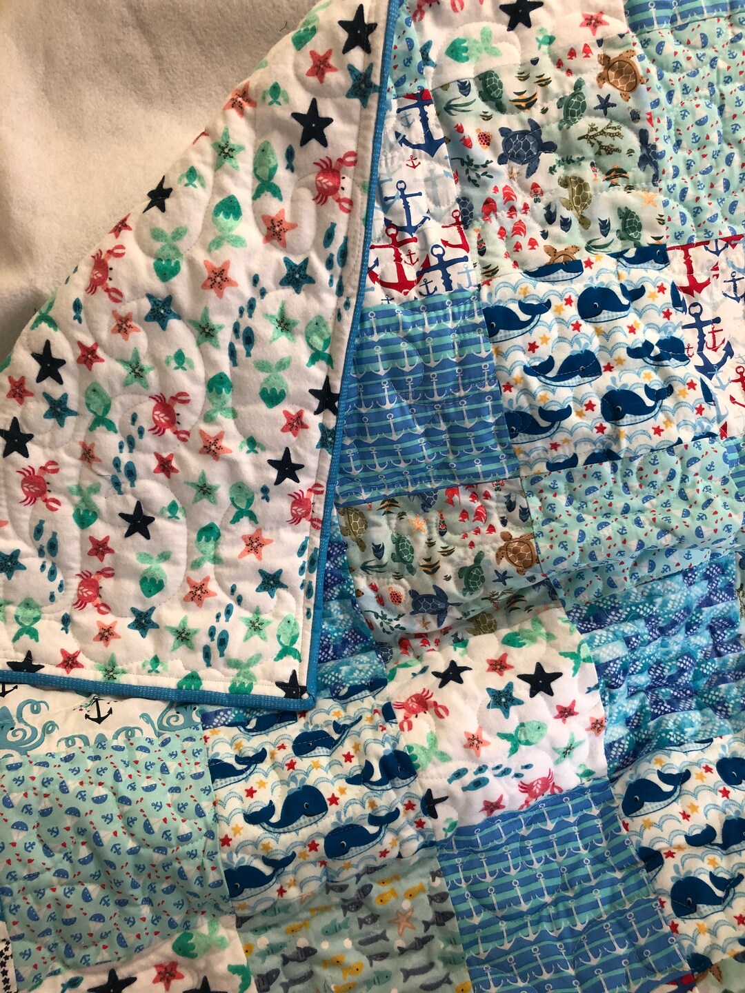 Baby Oceania Patchwork Quilt Sea Turtles, Whale and Nautical Prints ...