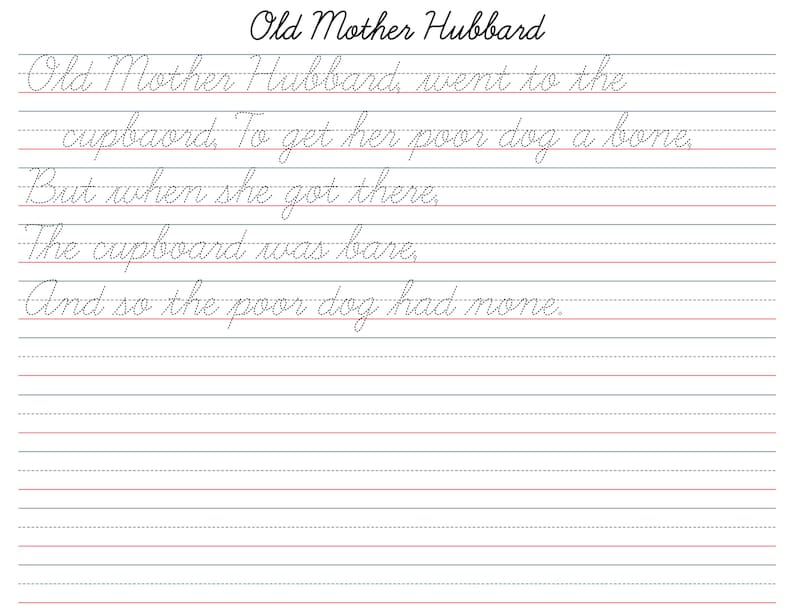 Vintage Mother Goose Cursive Copywork – 60 Classic Rhymes | Printable ...