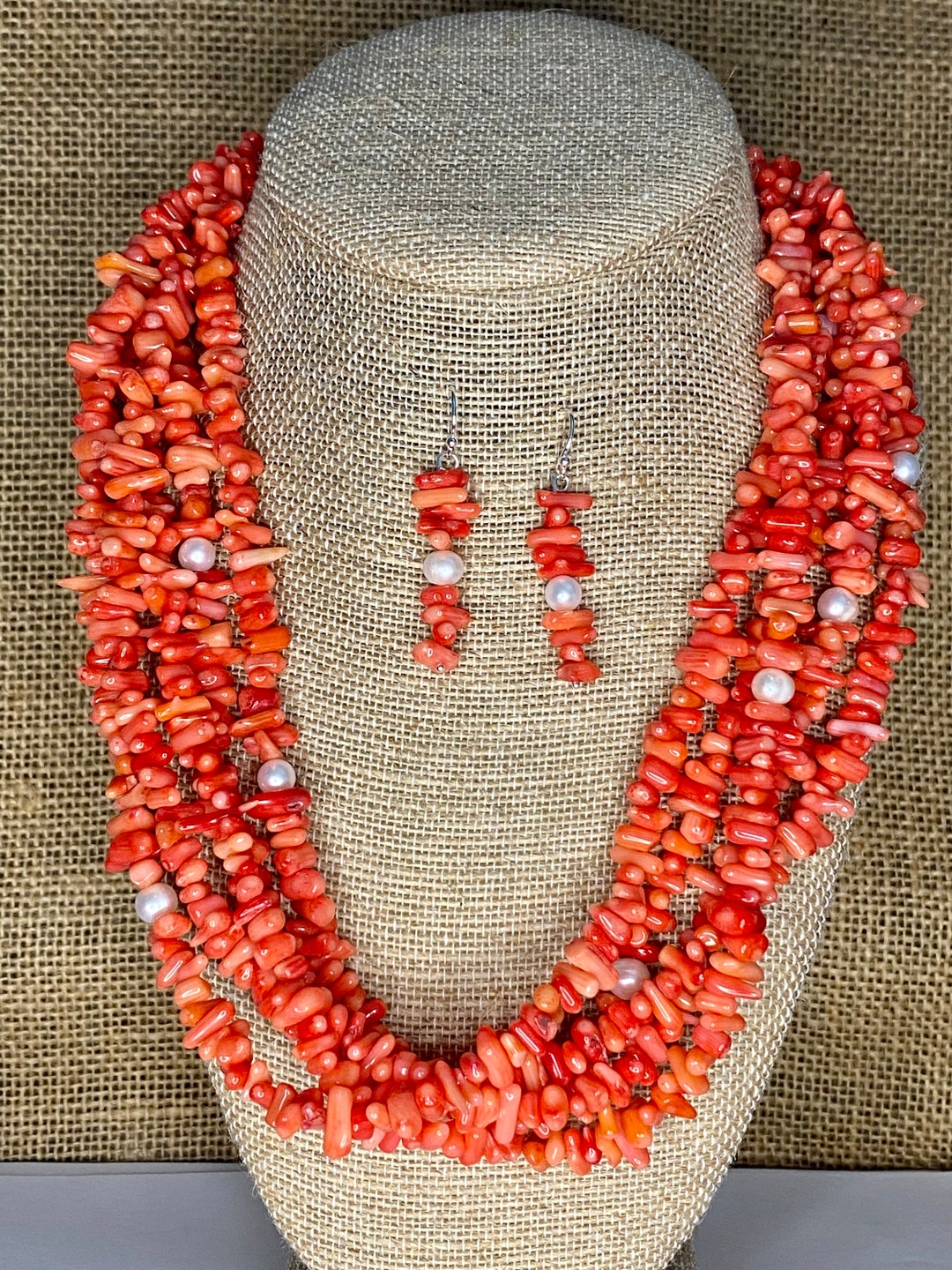 Coral Sticks and White Freshwater Pearls - Etsy