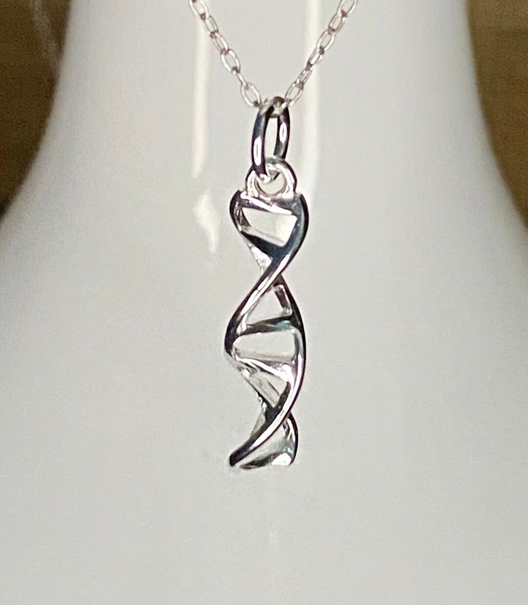 Silver DNA Double Helix Necklace for Women, Sterling Strand Molecule ...