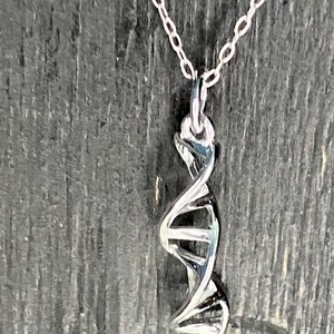 Silver DNA Double Helix Necklace for Women, Sterling Strand Molecule ...