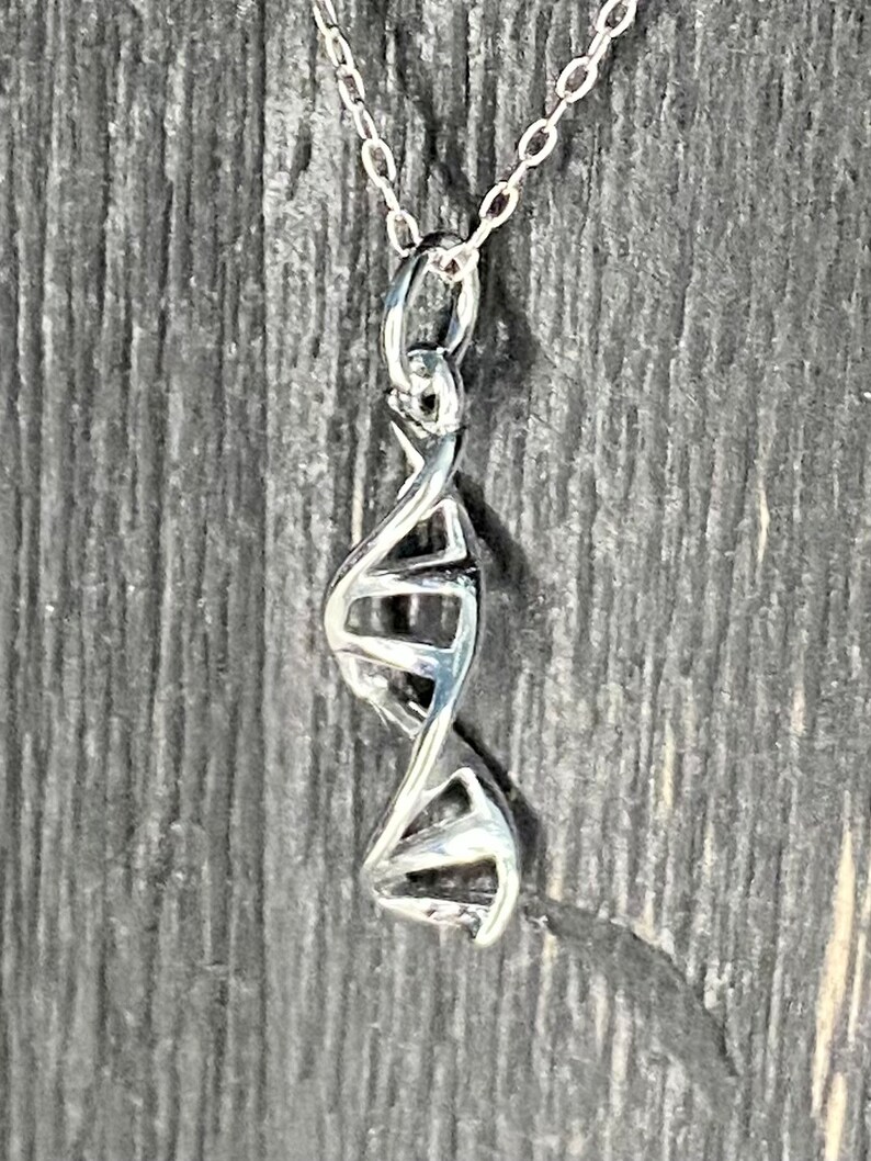 Silver DNA Double Helix Necklace for Women, Sterling Strand Molecule ...