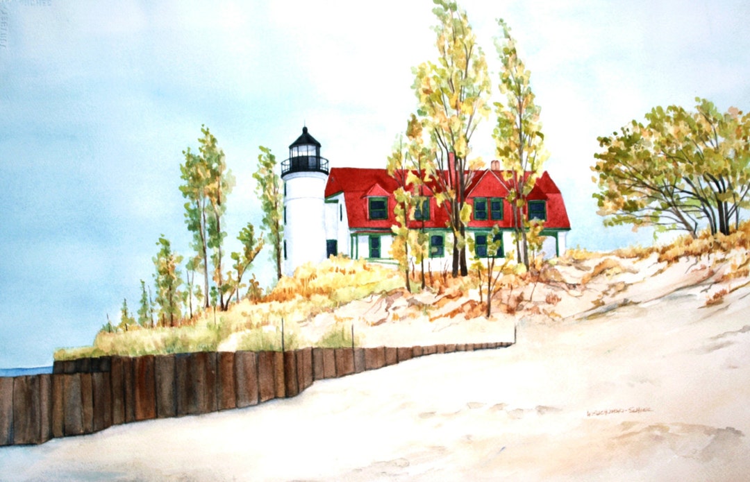 Point Betsy Lighthouse on Lake Michigan Watercolor Reproduction - Etsy