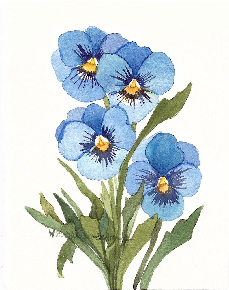 Blue Pansies Watercolor Garden Reproduction - Etsy