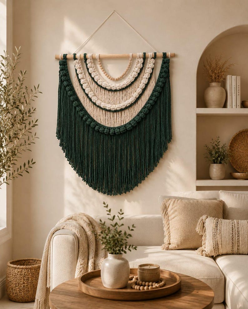 Green Macrame Wall Hanging, Boho Woven Tapestry, Housewarming Gift - Etsy