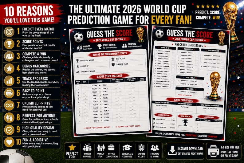 World Cup 2026 Guess the Score Game Printable | Football Prediction ...