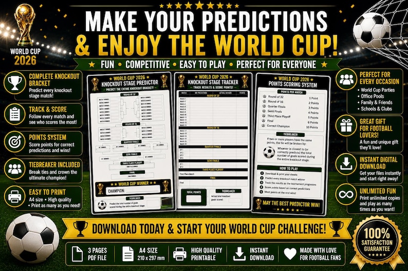 World Cup 2026 Knockout Predictor Bracket, Football Challenge Game (PDF ...