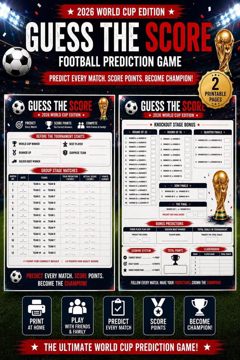 World Cup 2026 Guess the Score Game Printable | Football Prediction ...