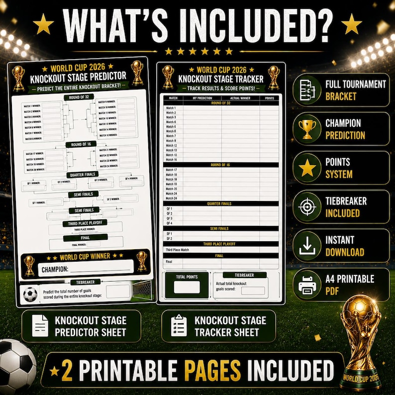 World Cup 2026 Knockout Predictor Bracket, Football Challenge Game (PDF ...