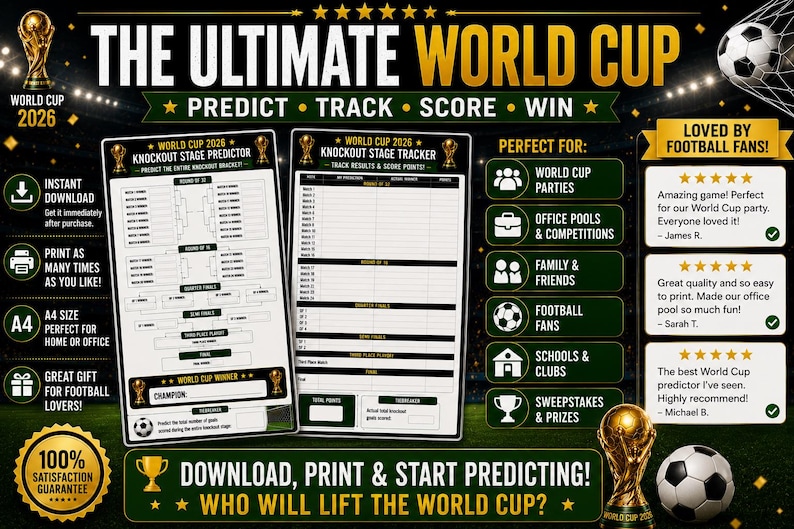 World Cup 2026 Knockout Predictor Bracket, Football Challenge Game (PDF ...