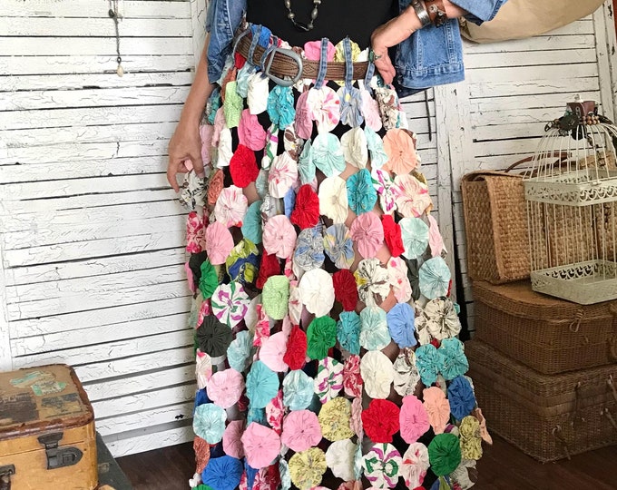 En Vogue Vintage Quilt Skirt, M/L/XL, Yo-yo Quilt Skirt, Maxi Skirt ...