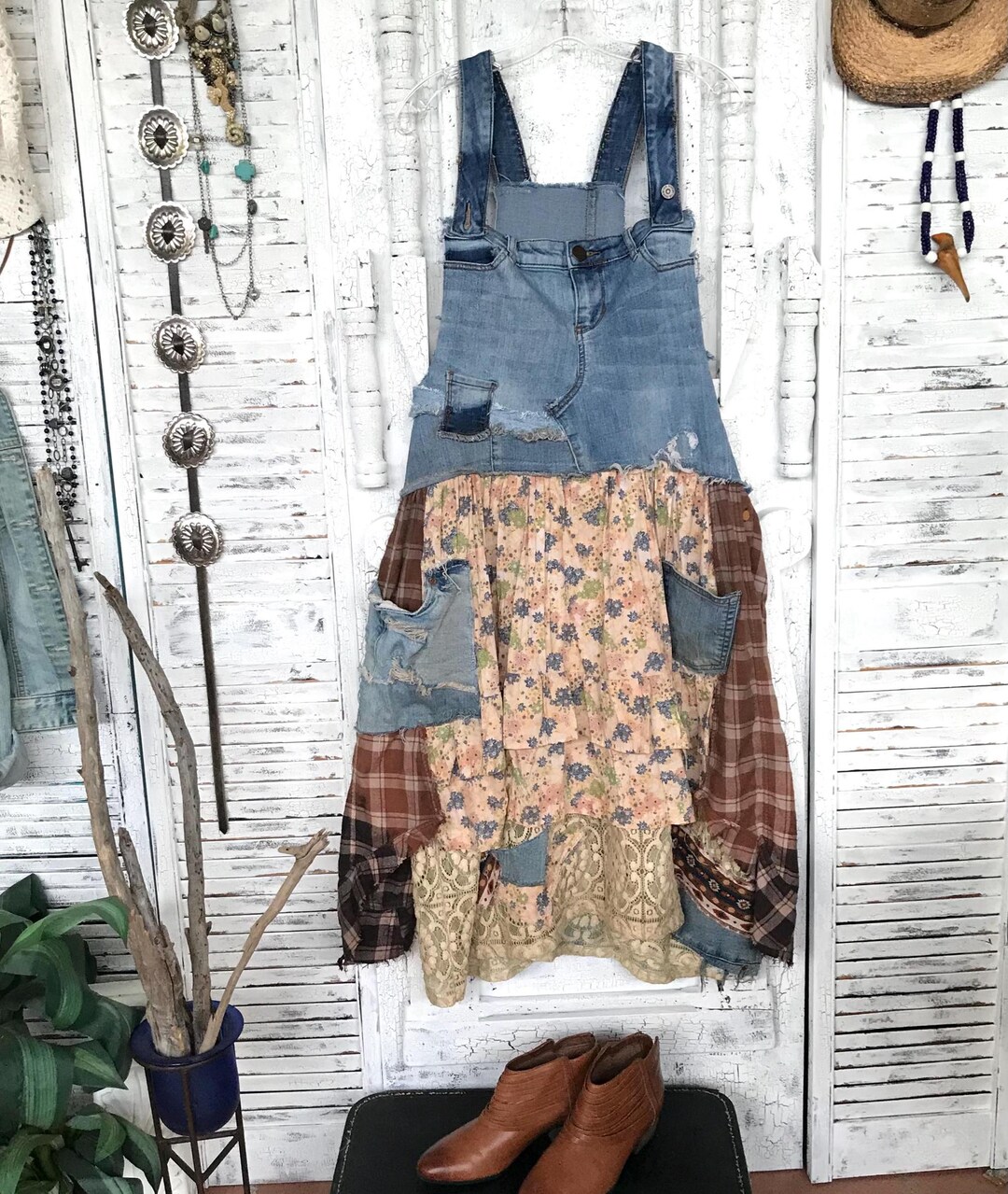 Jeans Overalls Dress L/XL, Prairie Chic, Cottage Core, Farmhouse Dress ...