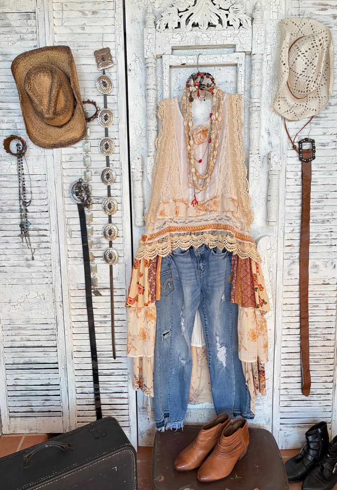 Upcycled High-low Tunic Top, Retro Boho Cowgirl Style, Ruffled Tiered ...