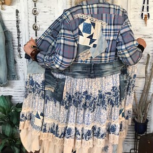 Blue Flannel Duster M, Boho, Cowgirl, Cottage, Midi Length, Blue and ...