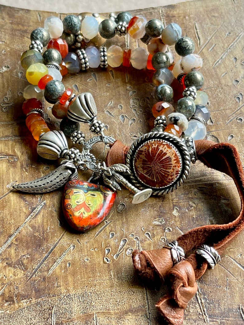 Tropical Beaded Boho Bracelet, Fossil Coral Artisan Button, Carmen ...