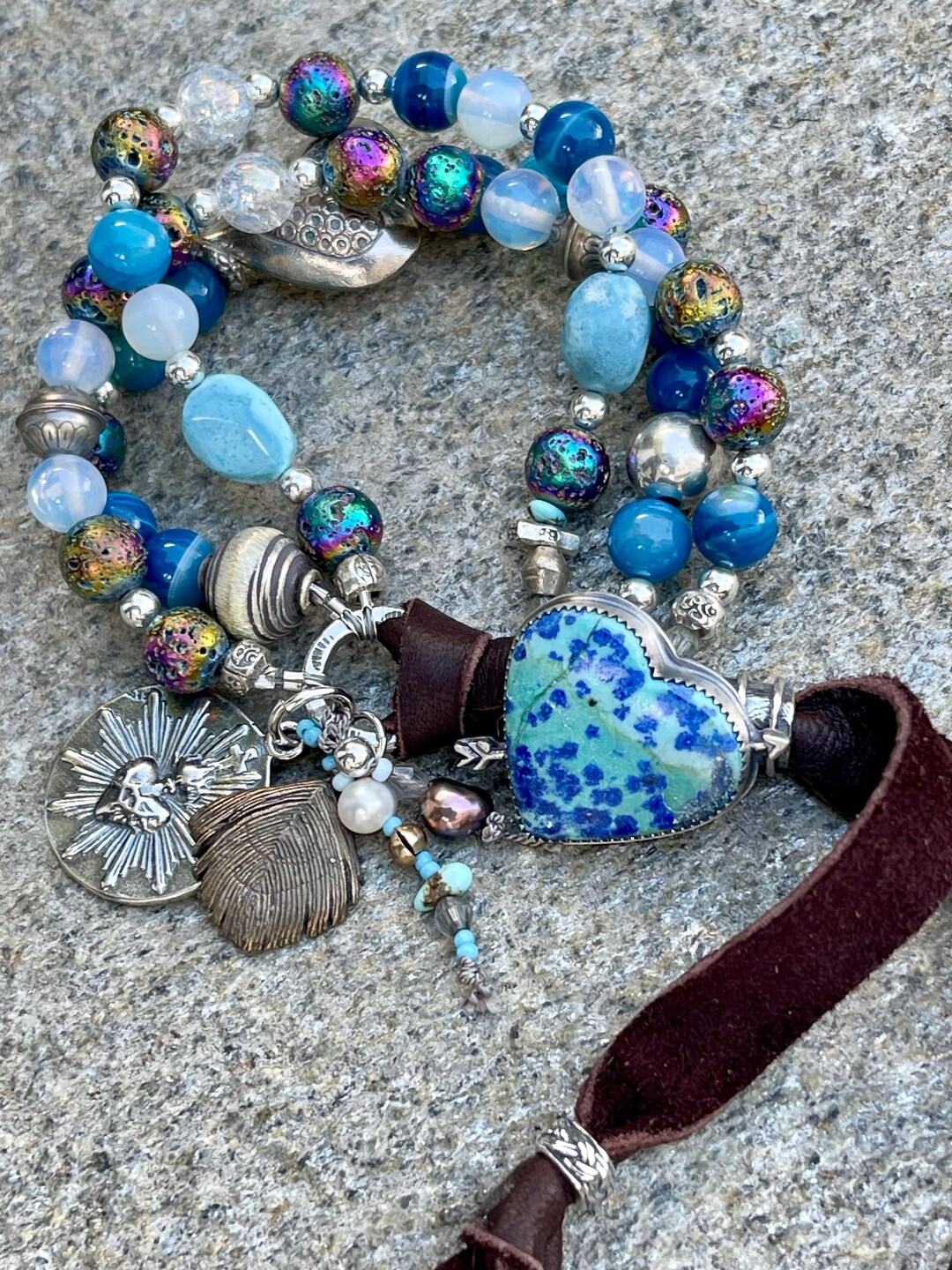 Blueberry Azurite Heart Beaded Boho Bracelet - Etsy