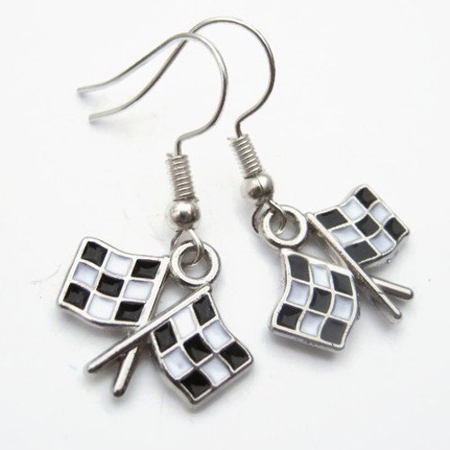 Checkered Flag Earrings Personalized Racing Earrings Race - Etsy
