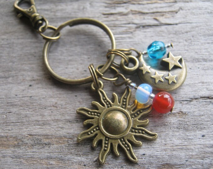 Sun & Moon Keychain SILVER or BRONZE Personalized Moon and | Etsy