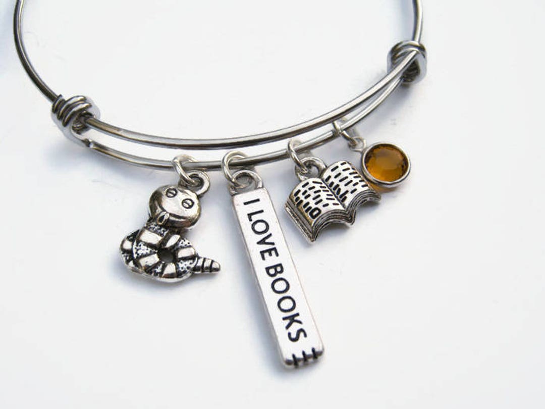 Personalized Bookworm Bracelet, Expandable Bangle Bracelet, Stainless ...