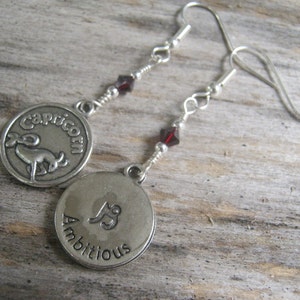 Personalized Capricorn Earrings, Garnet or Turquoise Earrings ...