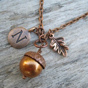 Personalized Acorn Necklace, Pearl Necklace, Antiqued COPPER Jewelry ...
