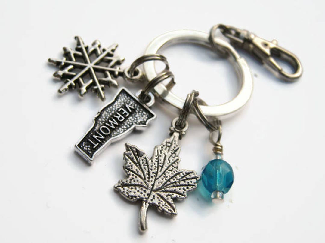 Personalized Vermont Keychain, US State Map Zipper Pull, Maple Leaf ...