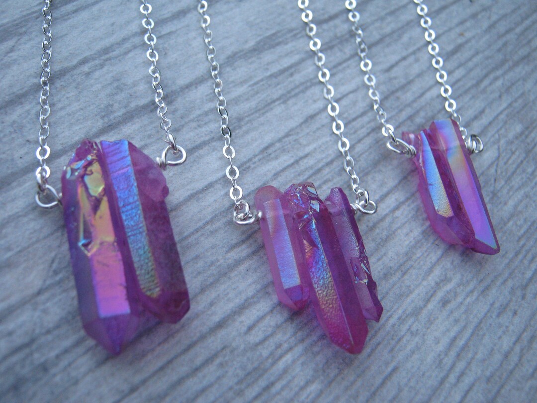 Purple Titanium Quartz Crystal Necklace, 18" 925 Sterling Silver ...