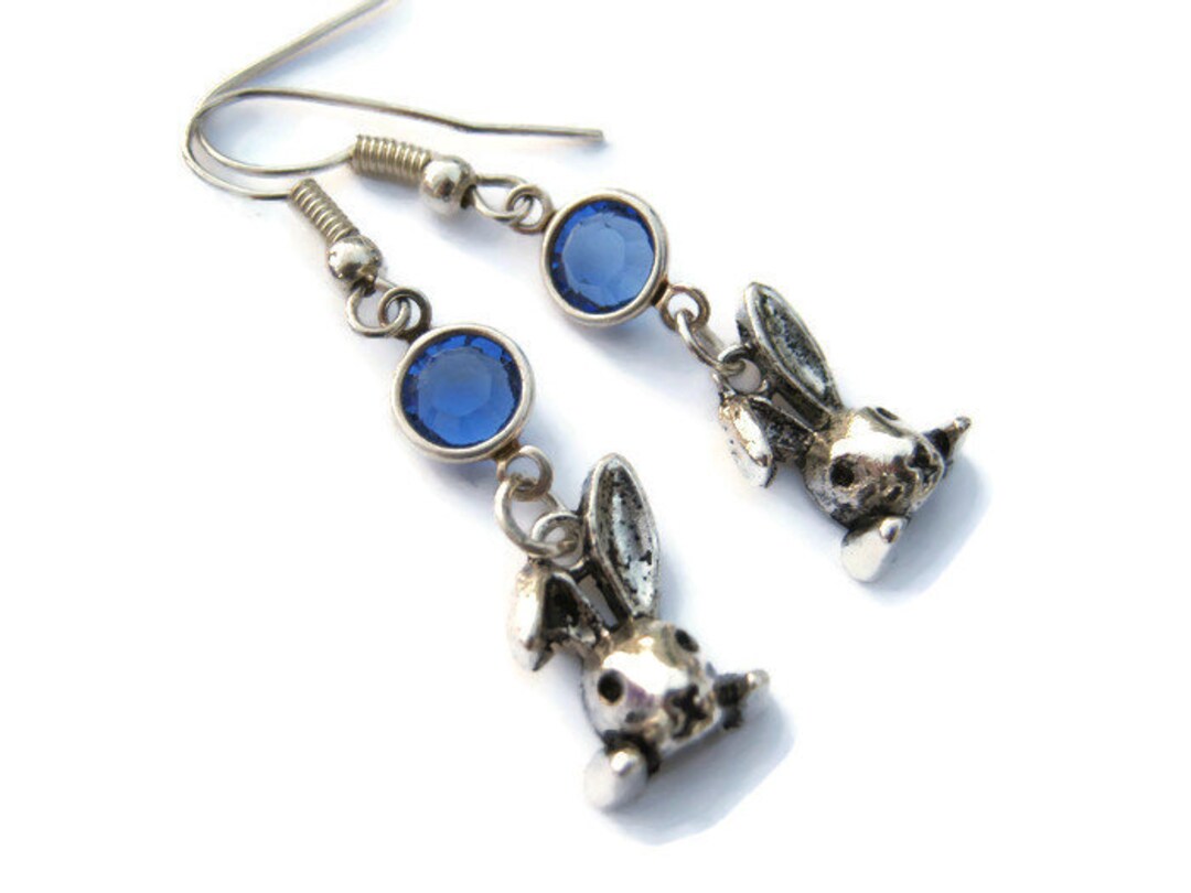 Bunny Birthstone Earrings, Personalized Rabbit Earrings, Furry Animal ...