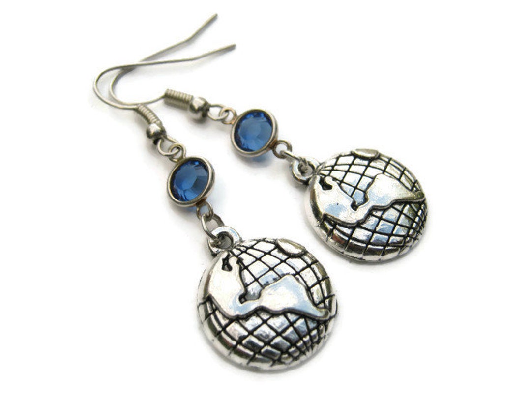Globe Birthstone Earrings, Personalized Geography Earrings on ...
