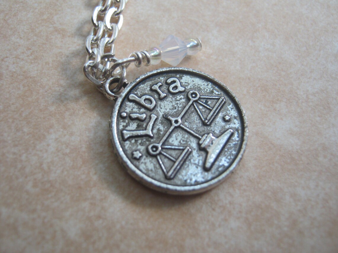 Libra Charm Necklace Zodiac September October Birthstone | Etsy