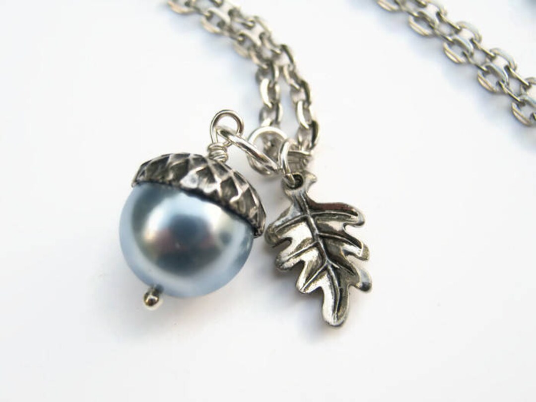 Personalized Acorn Necklace, Pearl Necklace, SMALL Oak Leaf, Antiqued ...