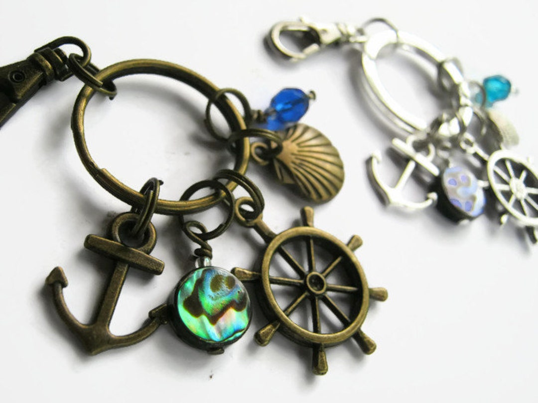 Abalone Ship Wheel Keychain, Antiqued SILVER or BRONZE, Captain's Wheel ...